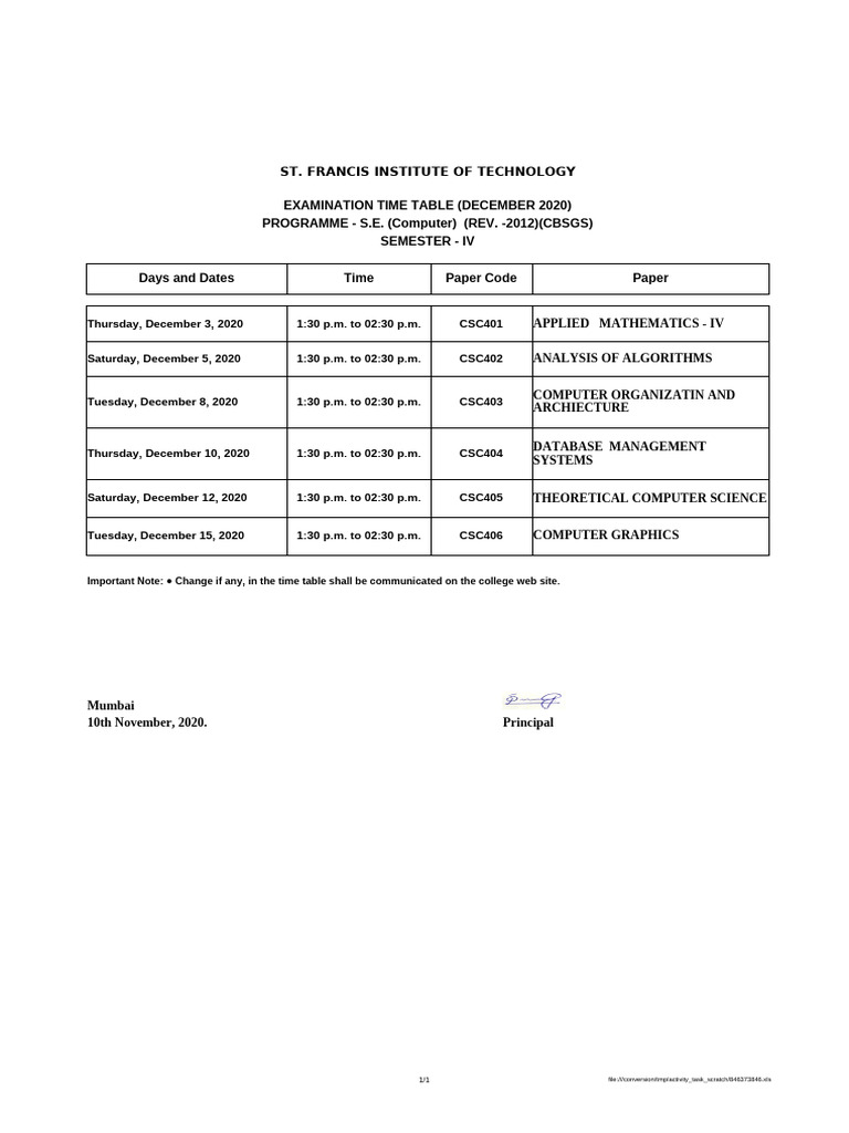 IV Cmpn Cbsgs 2012 Time Table May 2020 | PDF