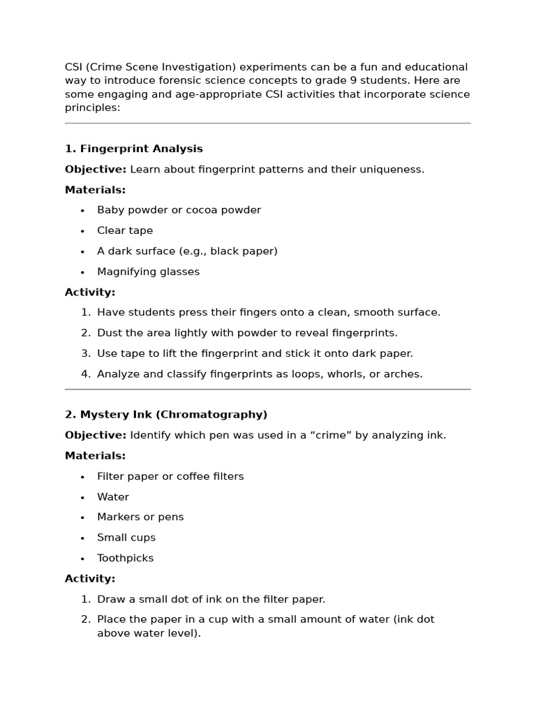 CSI Prac ideas | PDF | Forensic Science | Crime Scene