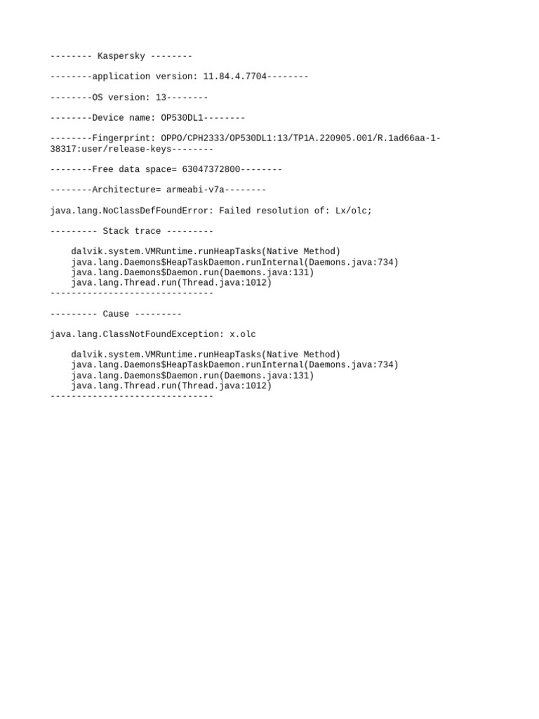 Kaspersky Error on OP530DL1 Device | PDF
