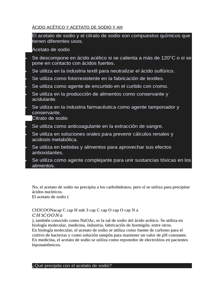 Acetato de sodio: ácido o base? | PDF | Ácido | Ácido acético