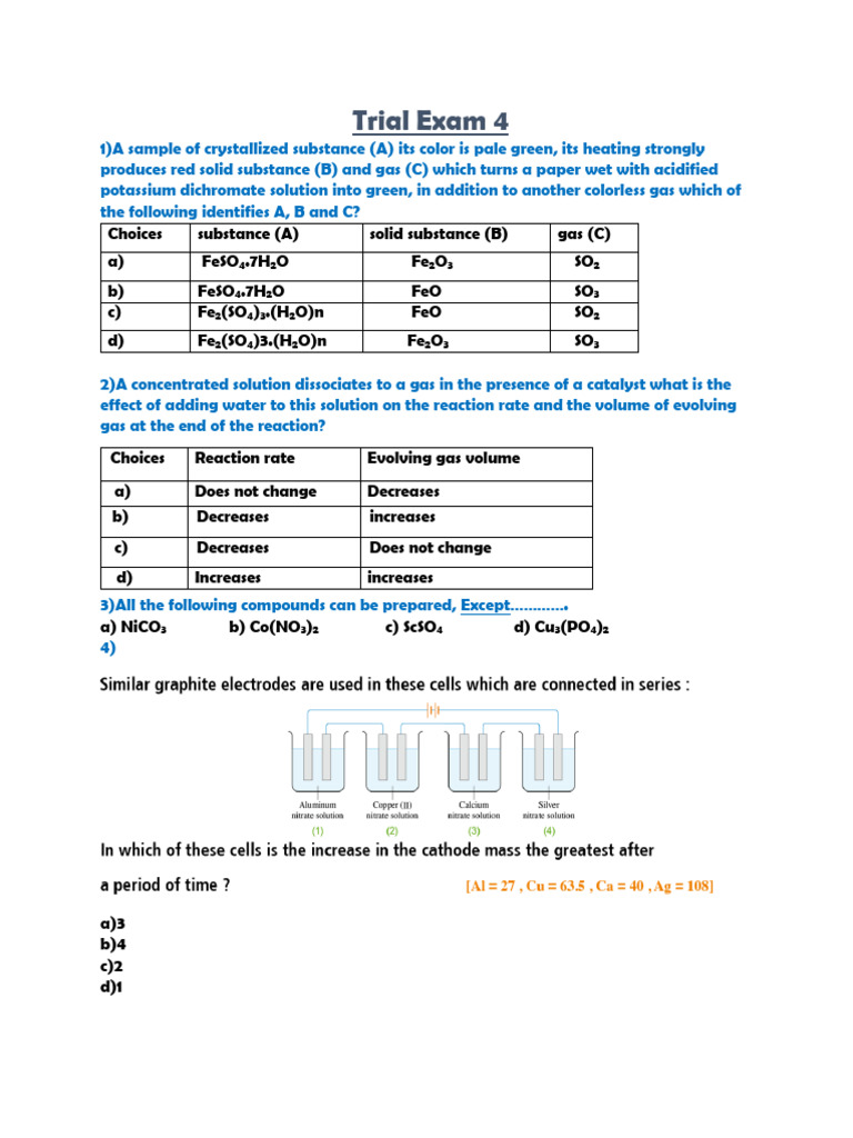 Chemistry Trial Exam Questions | PDF | Reaction Rate | Chemical Reactions