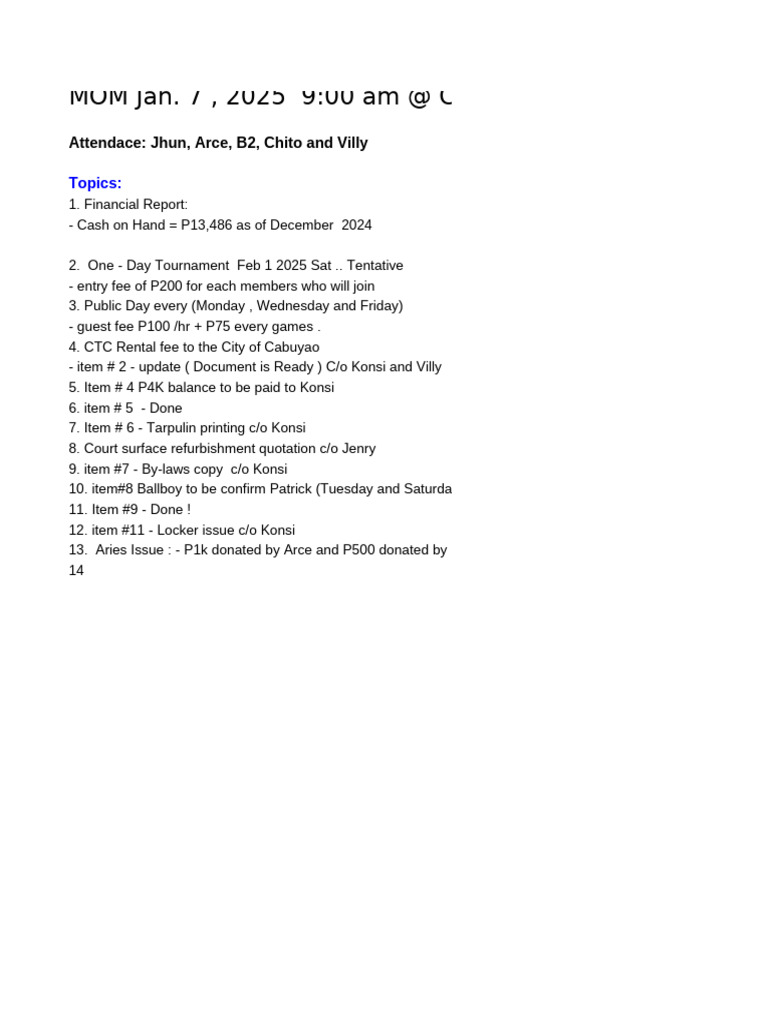 CTC Meeting Minutes - January 2025 | PDF