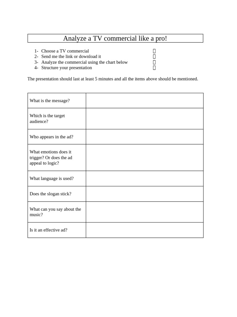 TV Commercial Analysis Guide | PDF
