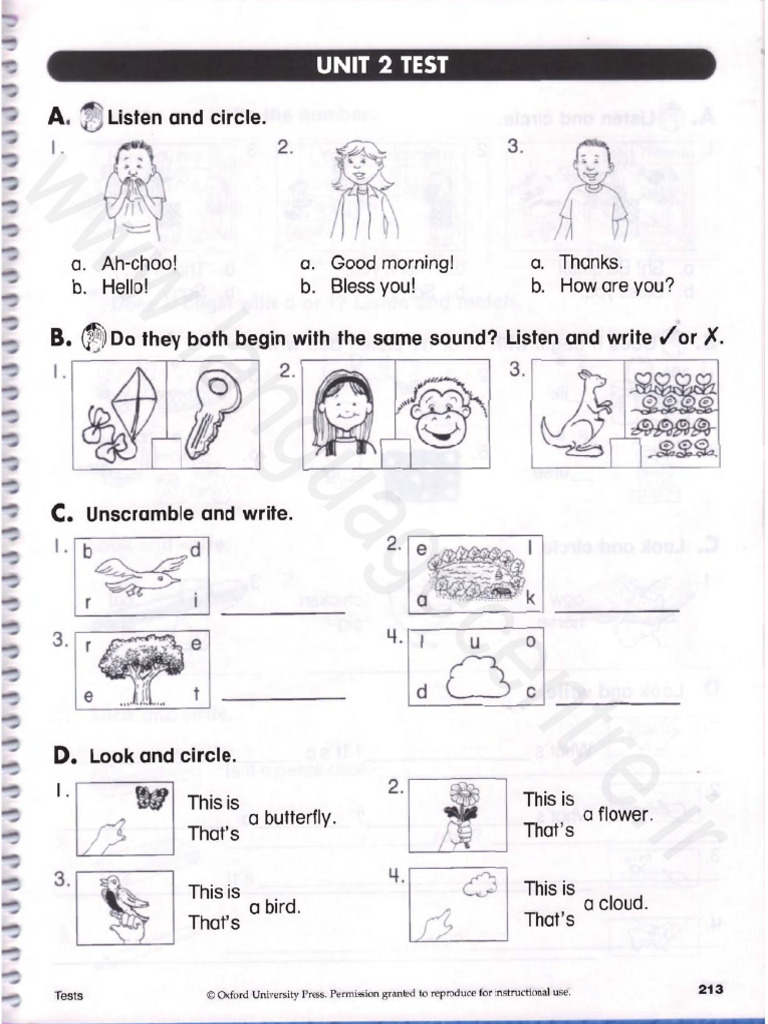 English Time 1 Test - Unit 2 | PDF