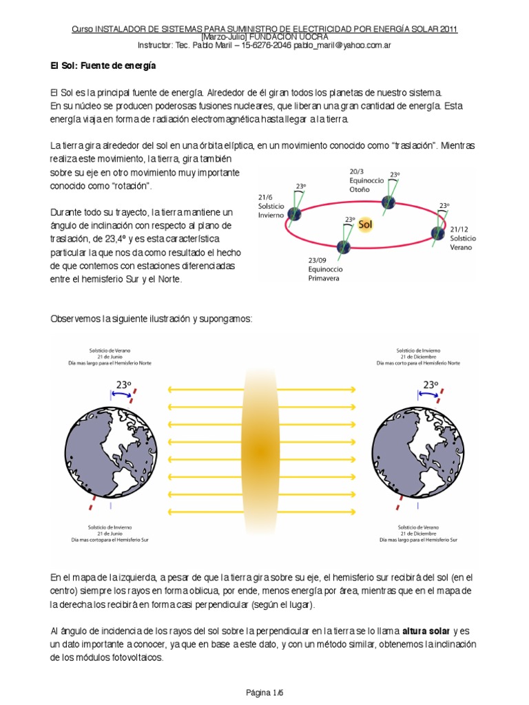 (01 Clase) El Sol, Azimut y Altura Solar | PDF | Energía solar | Vatio