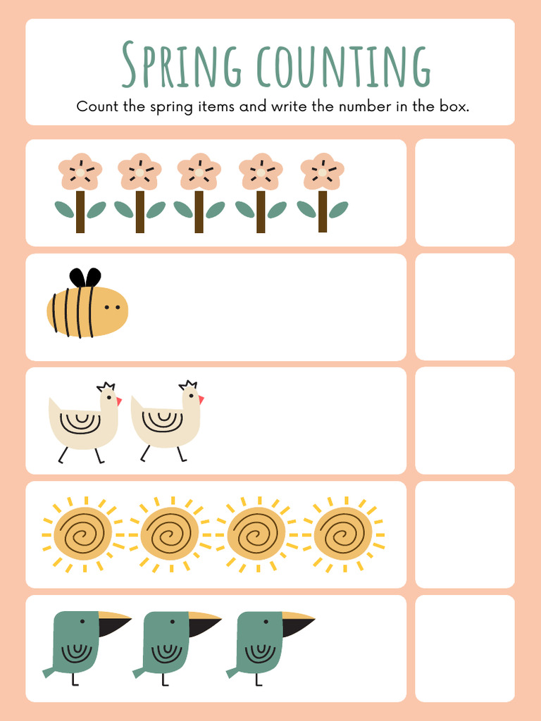 Orange Cute Spring Number Counting 1-5 Worksheet | PDF