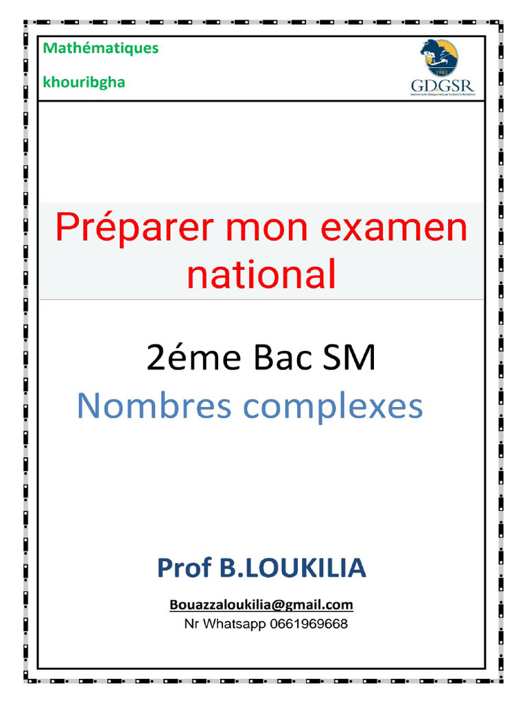 Résumé de Cours Et Exercices Corrigés Nombres Complexes 2BAC+Terminale ...