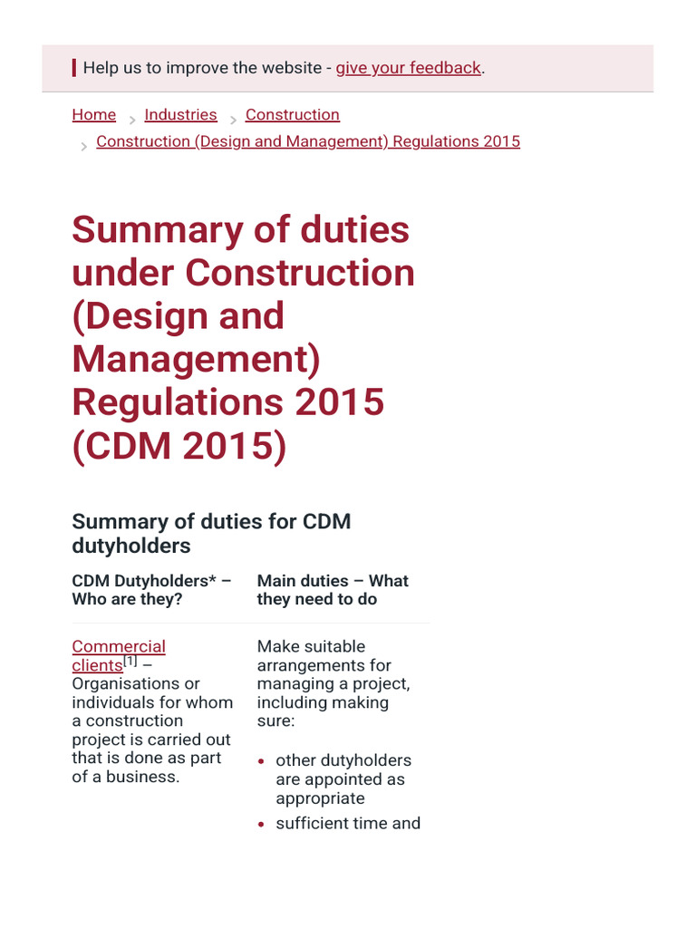CDM 2015 Duties Overview | PDF | Occupational Safety And Health