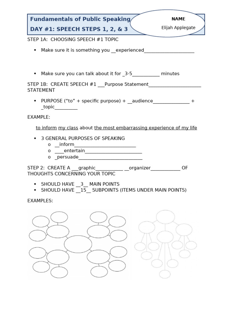 Day #1 Notes-Handout - Speech Steps 1, 2, 3 | PDF