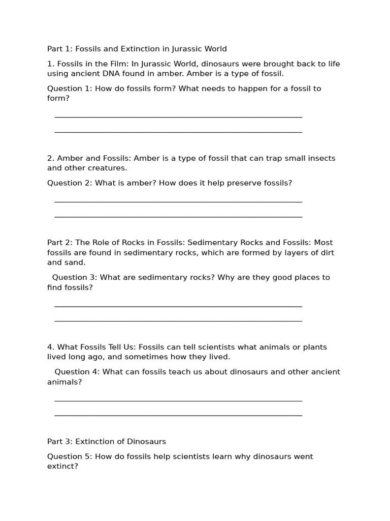 Jurassic World Worksheet | PDF | Fossil | Amber