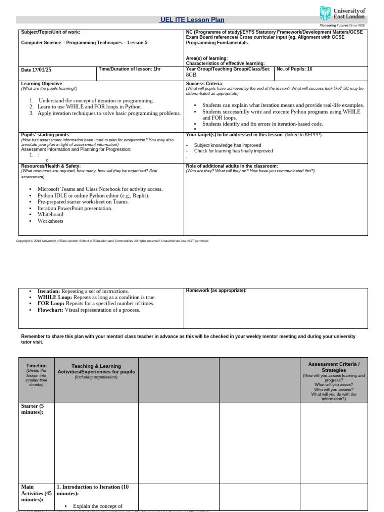 3 Lesson Plan Template - 8GB | PDF | Computer Programming | Control Flow