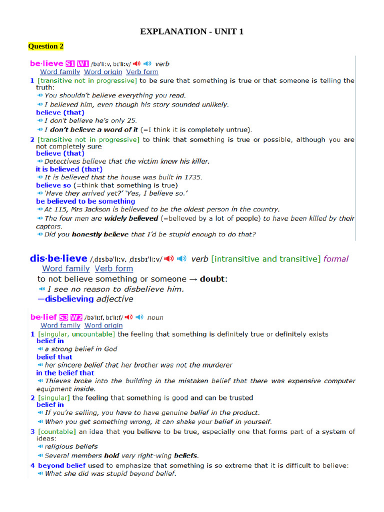 Exercise Unit 1 Explanation | PDF