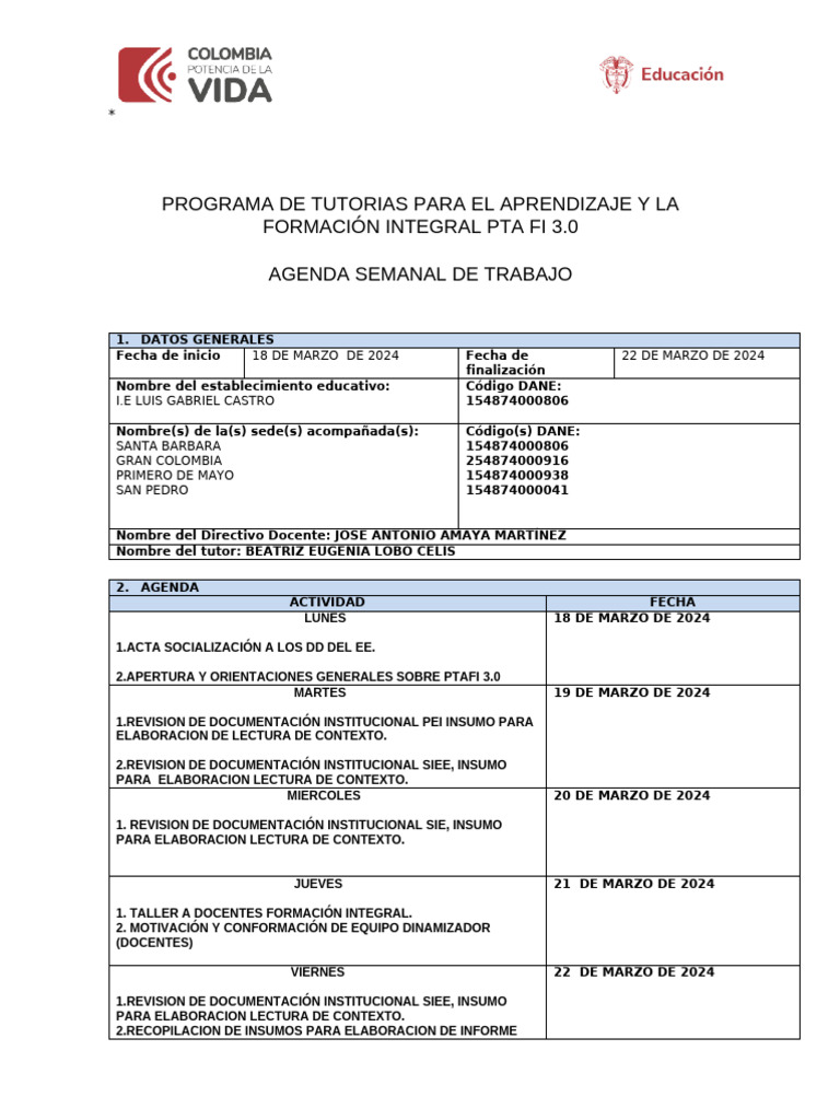 Modelo Agenda Semana.b.l | PDF