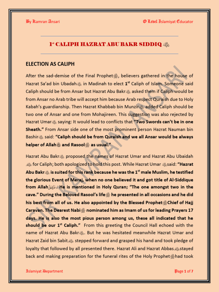 1st CALIPH PART-A (Recovered) | PDF | Caliphate | Umar