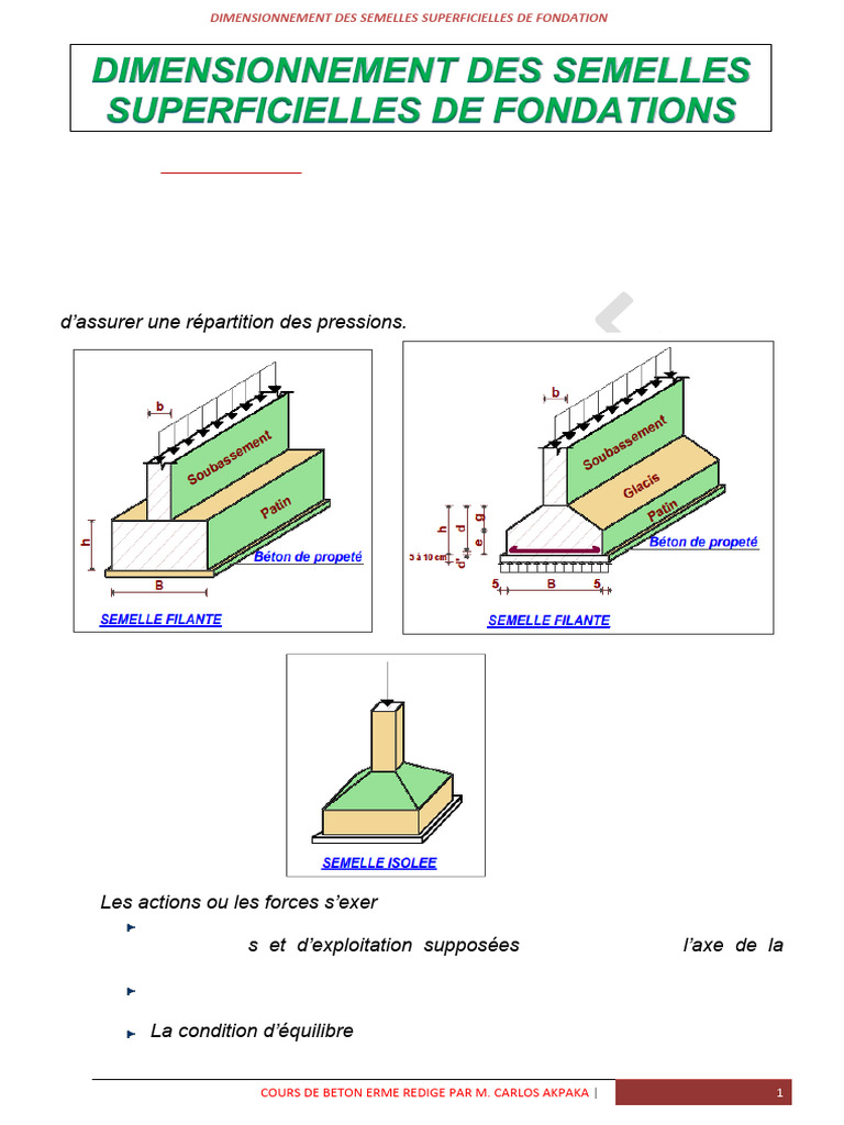 Dimensionnement des Semelles de Fondation | PDF | Fondation ...