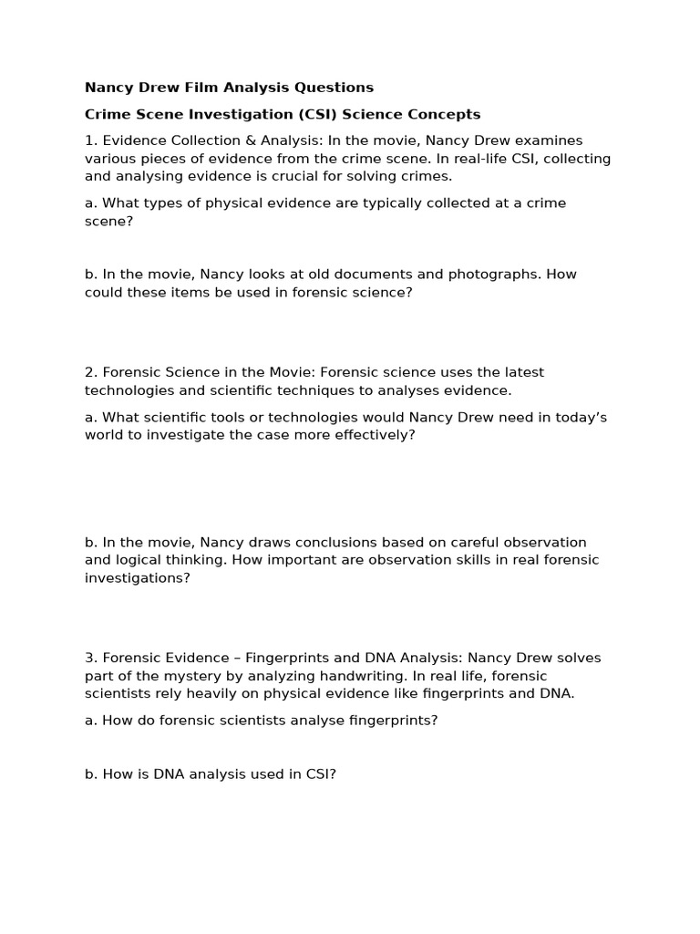 Nancy Drew Forensic Science Analysis | PDF