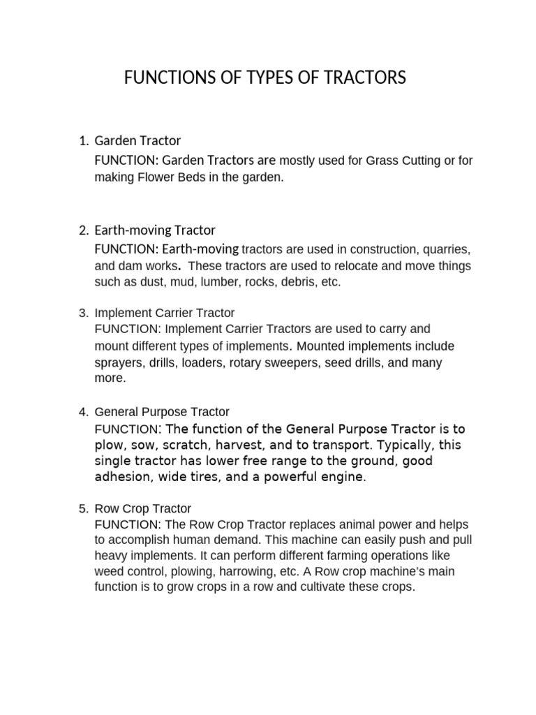Tractors and Their Functions | PDF