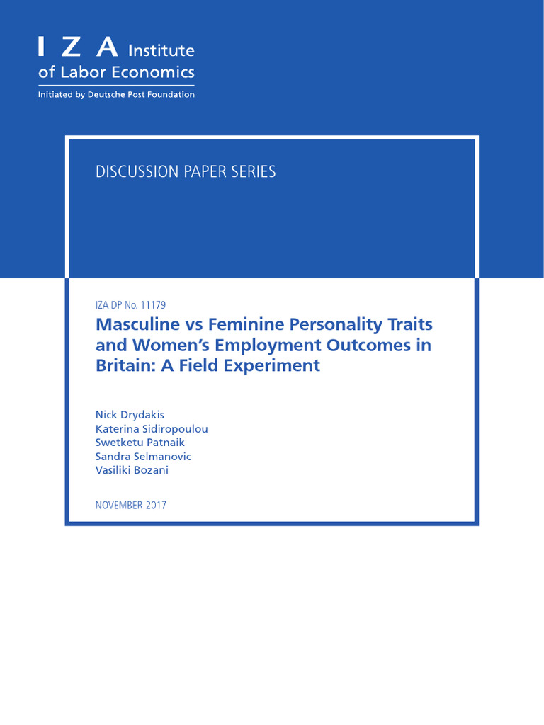 Masculine Vs Feminine Personality Traits and Women's Employment ...