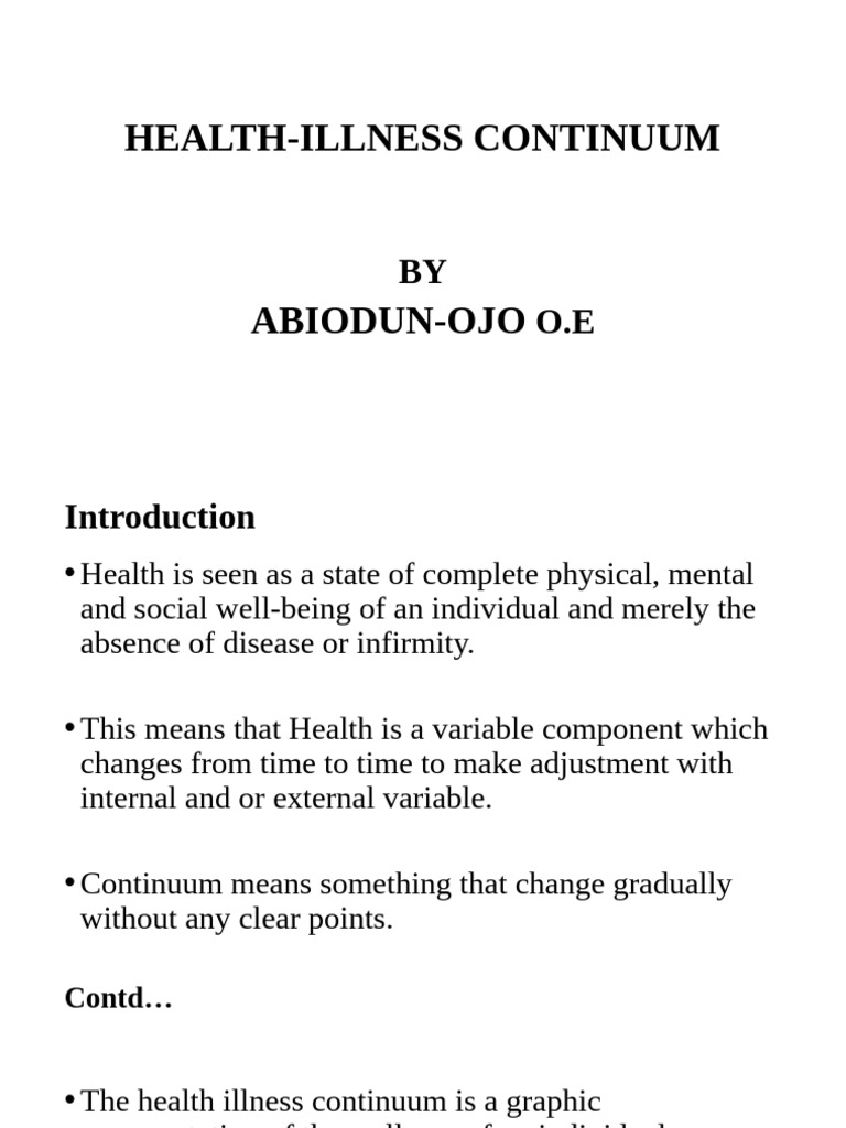 Health Illness Continuum | PDF | Mental Health | Chronic Condition