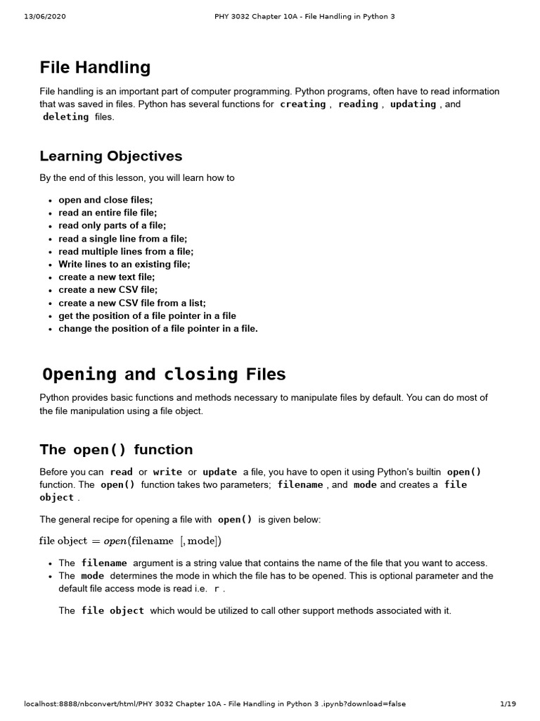 PHY 3032 Chapter 10A - File Handling in Python 3 | PDF | Computer File | Parameter (Computer ...