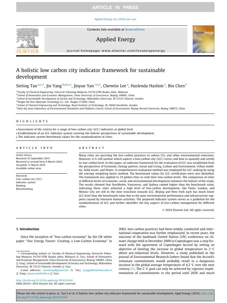 Low Carbon City Indicator Framework | PDF | Low Carbon Economy ...