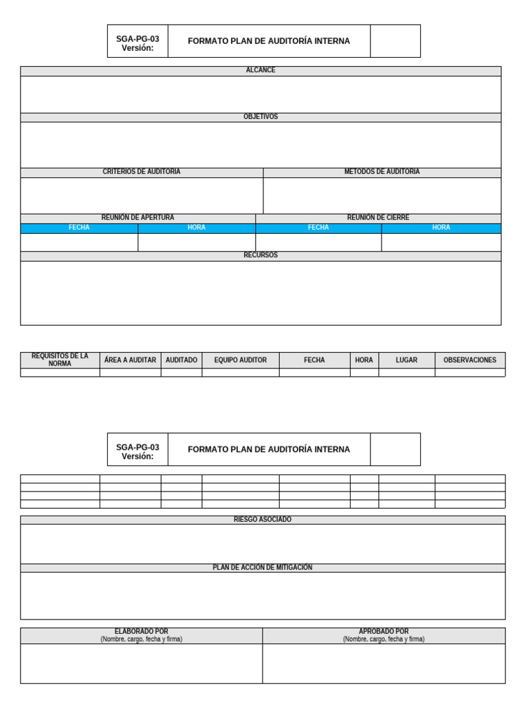 Formato Plan de Auditoria Interna | PDF