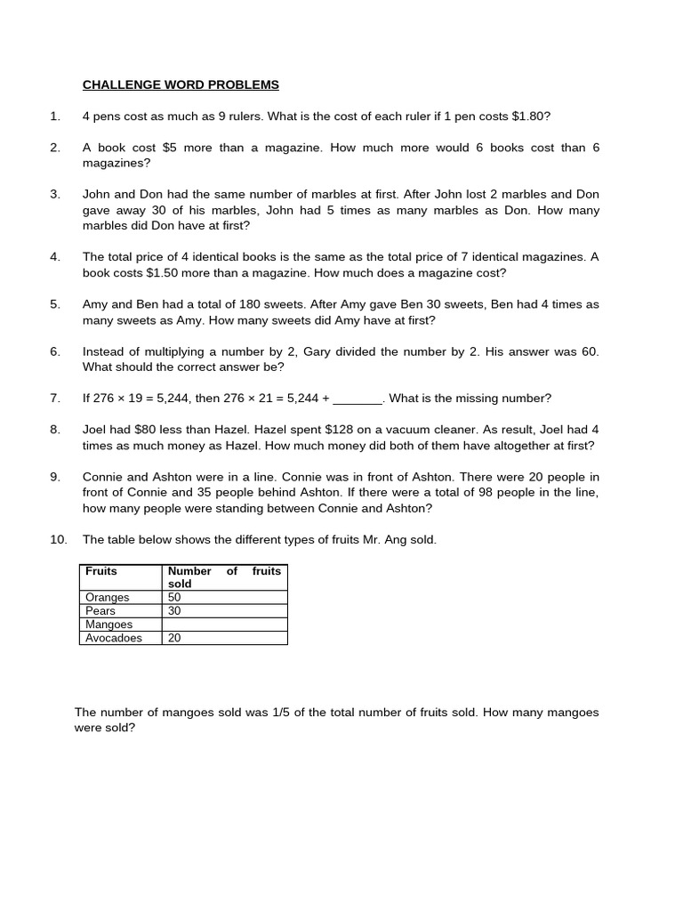 Challenging Math Word Problems | PDF
