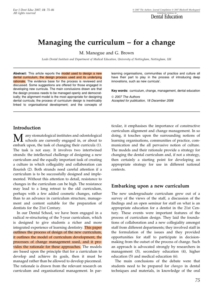 6 Managing The Curriculum For A Change | PDF | Curriculum | Dentist