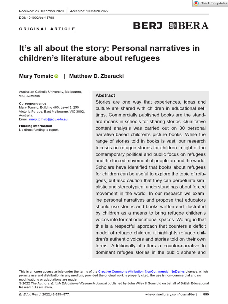 It's All About The Story Personal Narratives in | PDF | Refugee | Narrative