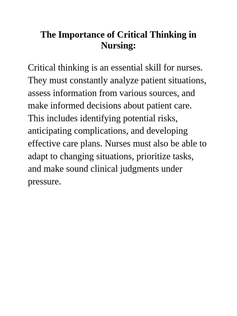Critical Thinking in Nursing | PDF