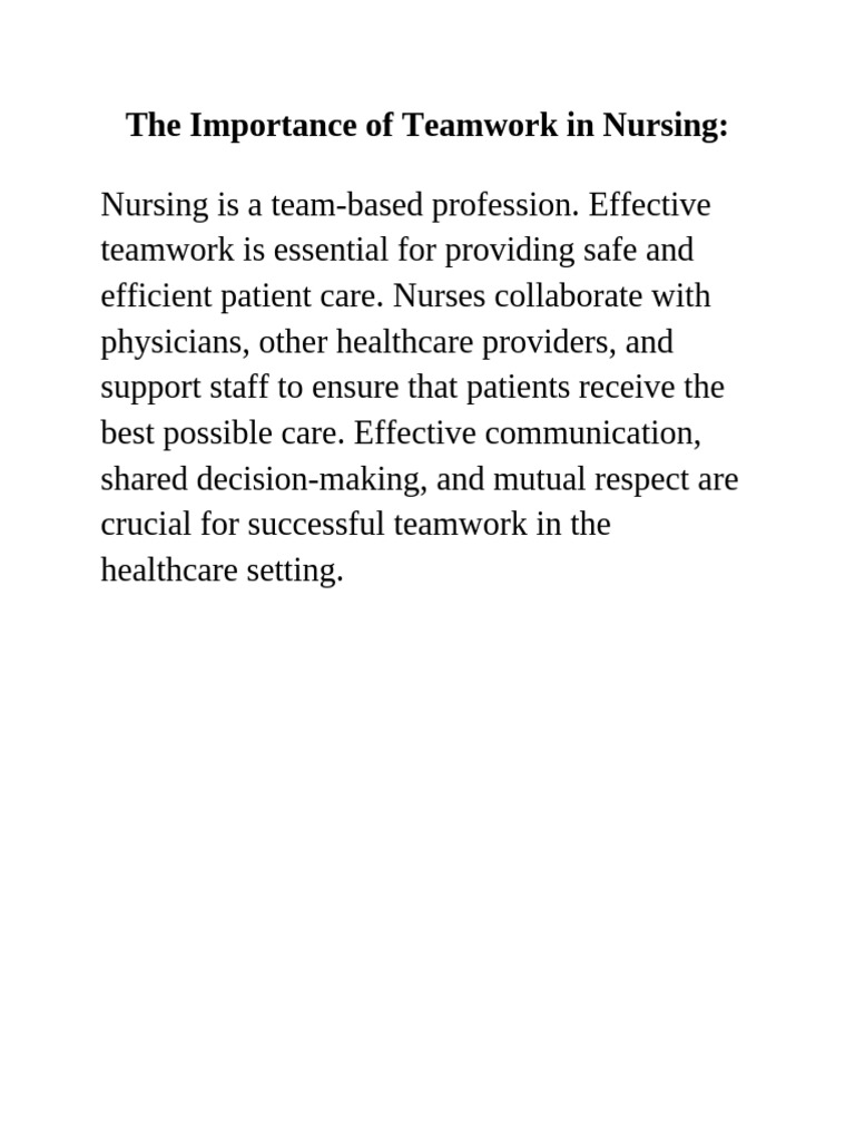 The Importance of Teamwork in Nursing | PDF