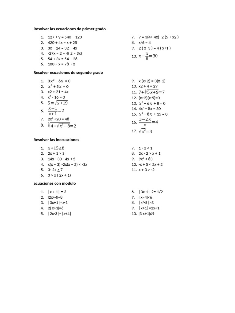 Ejercicios Matematicas | PDF