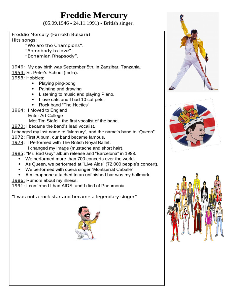 Freddie Mercury Reading Comprehension Exercises 119763 | PDF
