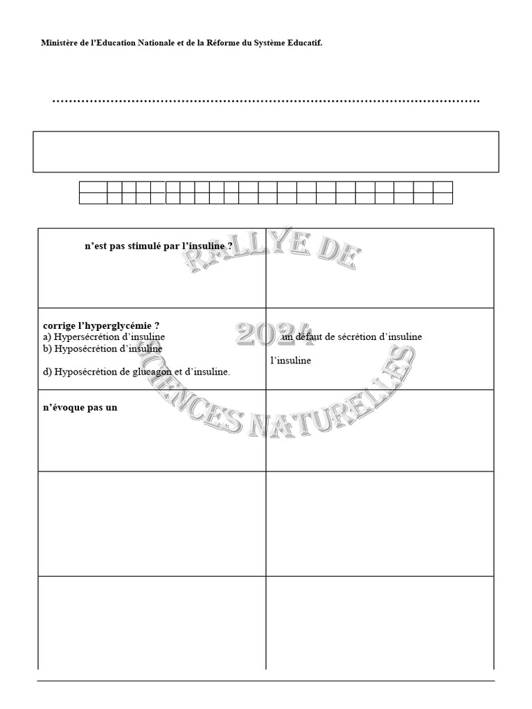 QCM Sciences Naturelles 6AS 2024 | PDF | ADN | Méiose
