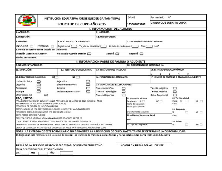 Formato Solicitud Cupo 2025 | PDF