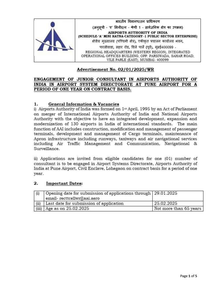 Advertisement Uploaded On Aai Website | PDF