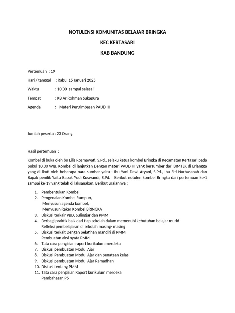 Notulensi Kombel Bringka | PDF