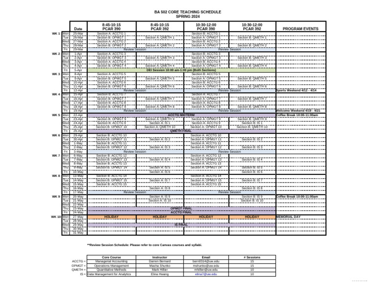 BA 502 Spring 2024 Teaching Schedule | PDF