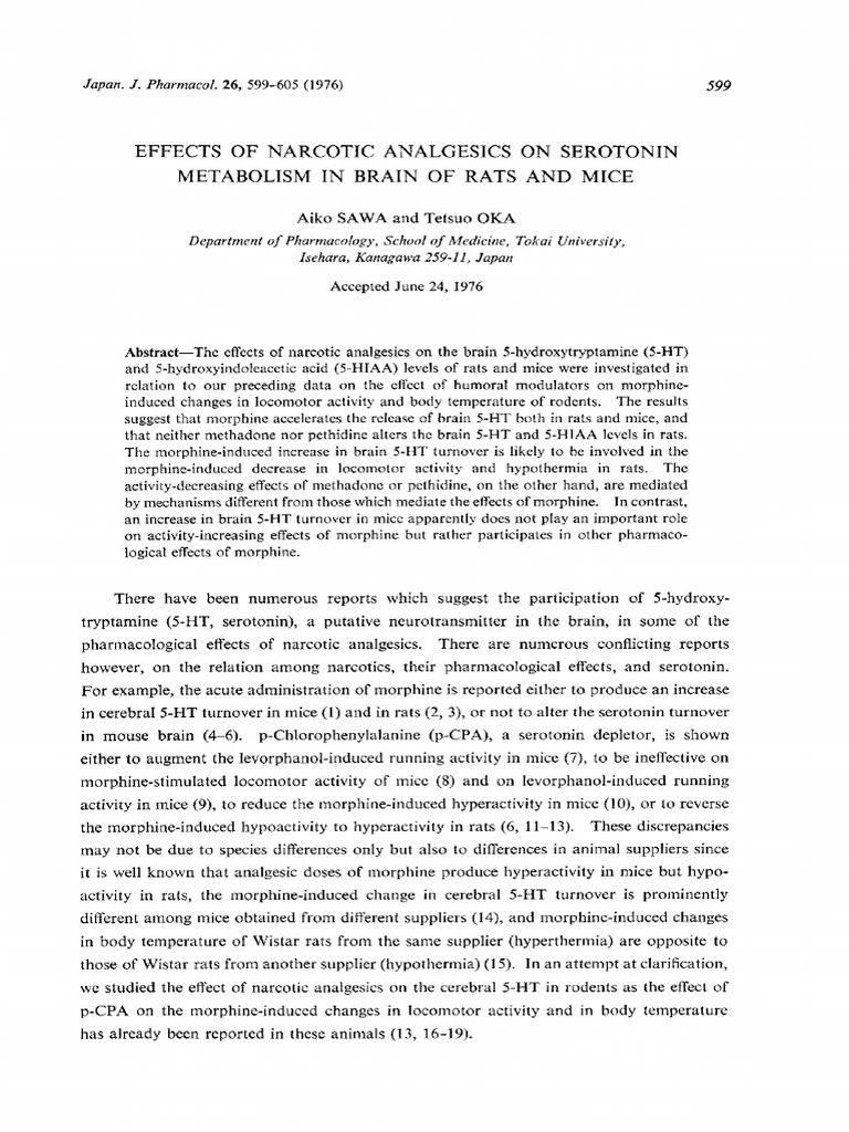 EFFECTS OF NARCOTIC ANALGESICS ON SEROTONIN METABOLISM IN BRAIN OF RATS ...