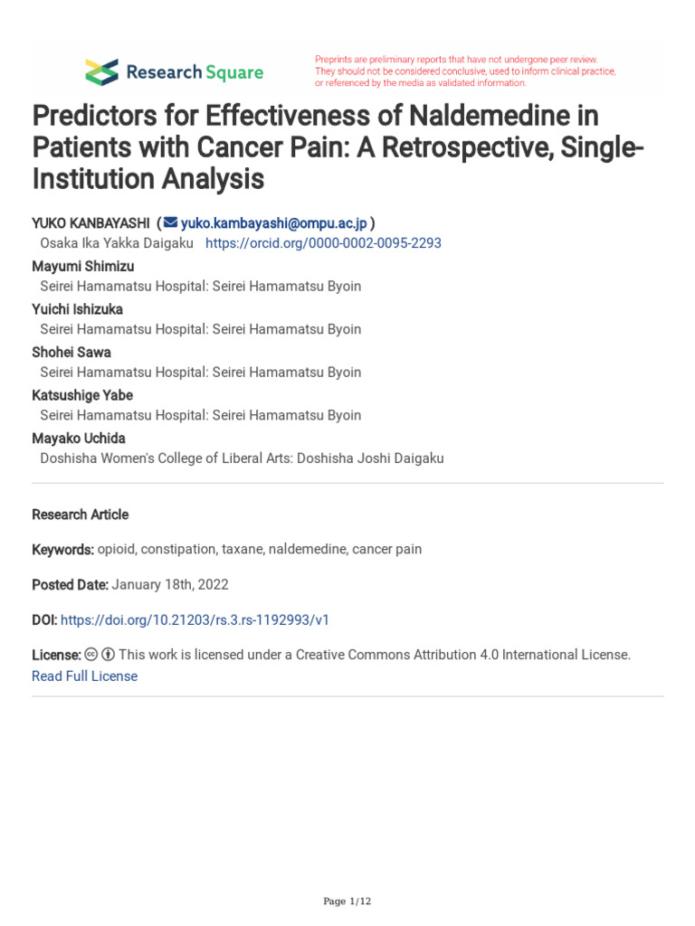 Predictors For Effectiveness of Naldemedine in Patients With Cancer ...