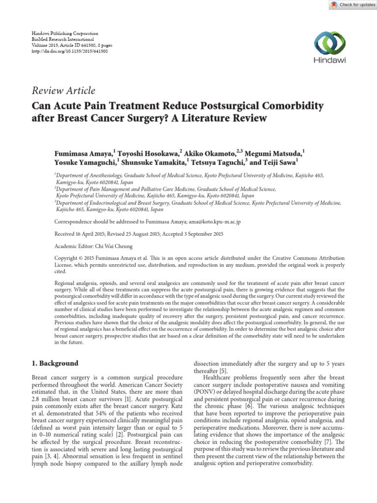 Can Acute Pain Treatment Reduce Postsurgical Comorbidity After Breast ...