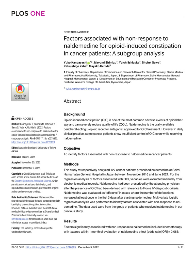 Factors Associated With Non-Response To Naldemedine For Opioid-Induced ...