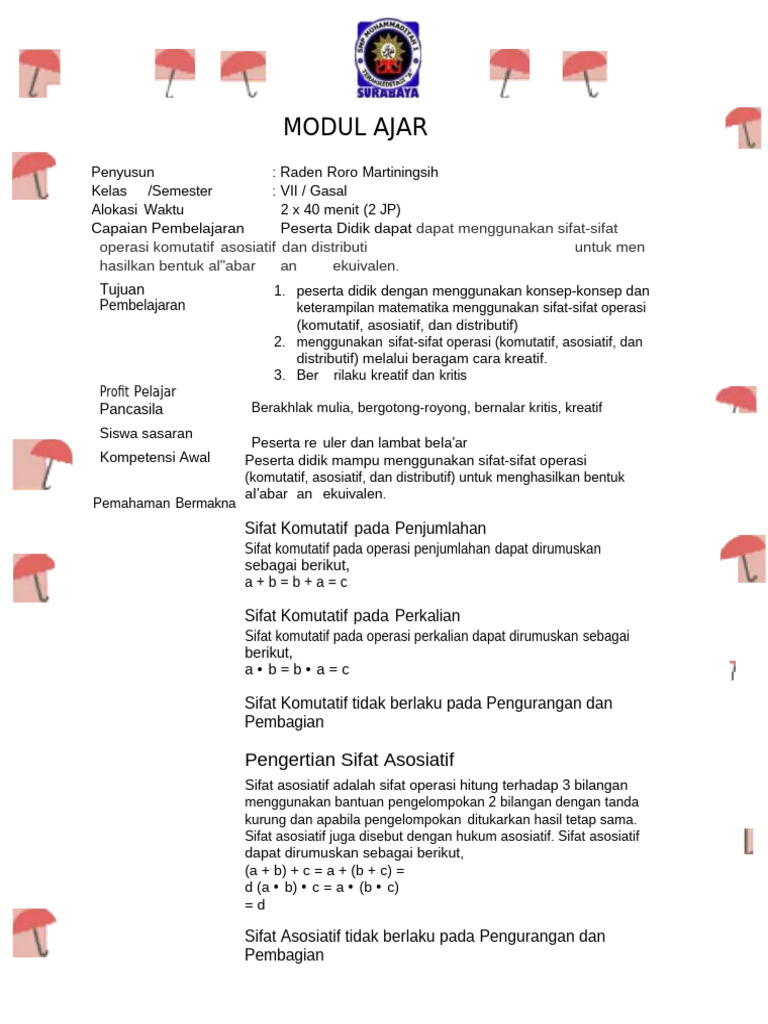 PDF Modul Ajar Matematika Sifat Operasi Komutatif Asosiatif Dan ...