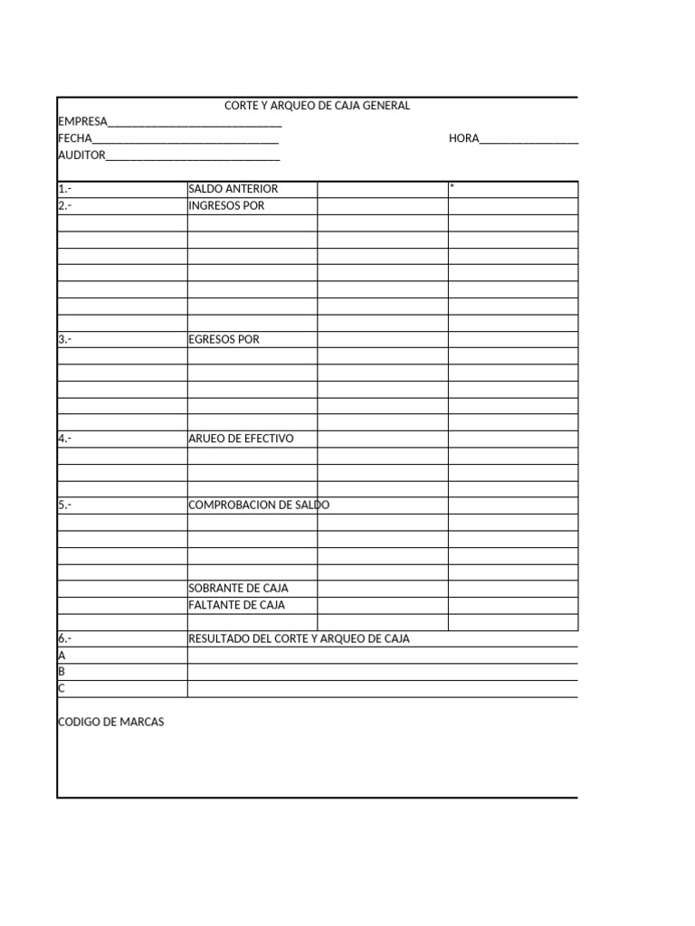 Formato de Arqueo y C Orte de Caja | PDF