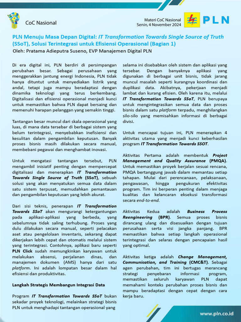Materi CoC Nasional - PLN Menuju Masa Depan Digital IT Transformation ...
