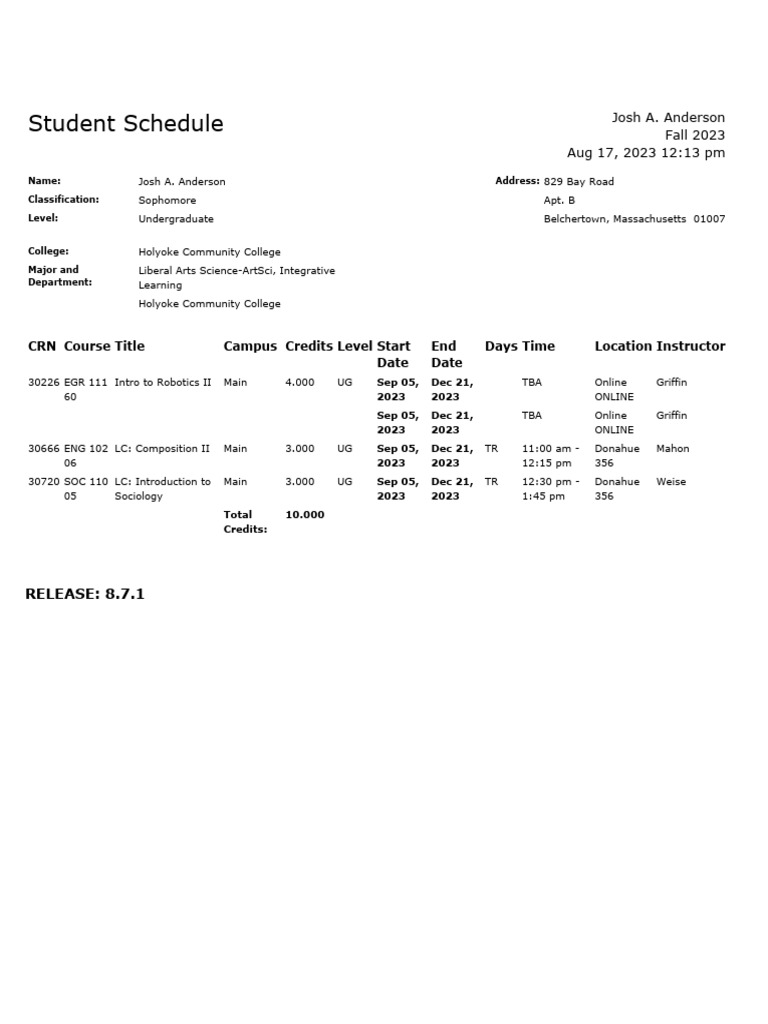 Fall Schedule 2023 For HCC | PDF