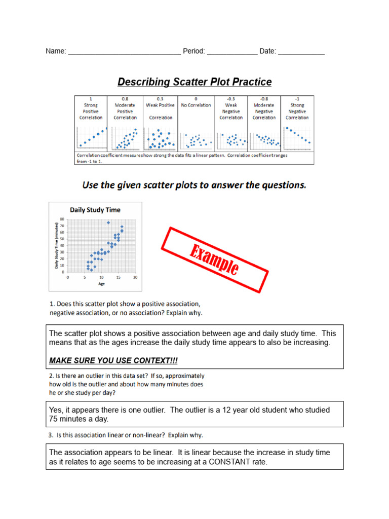 Kelsey Simpson - Describing Scatter Plot Practice | PDF