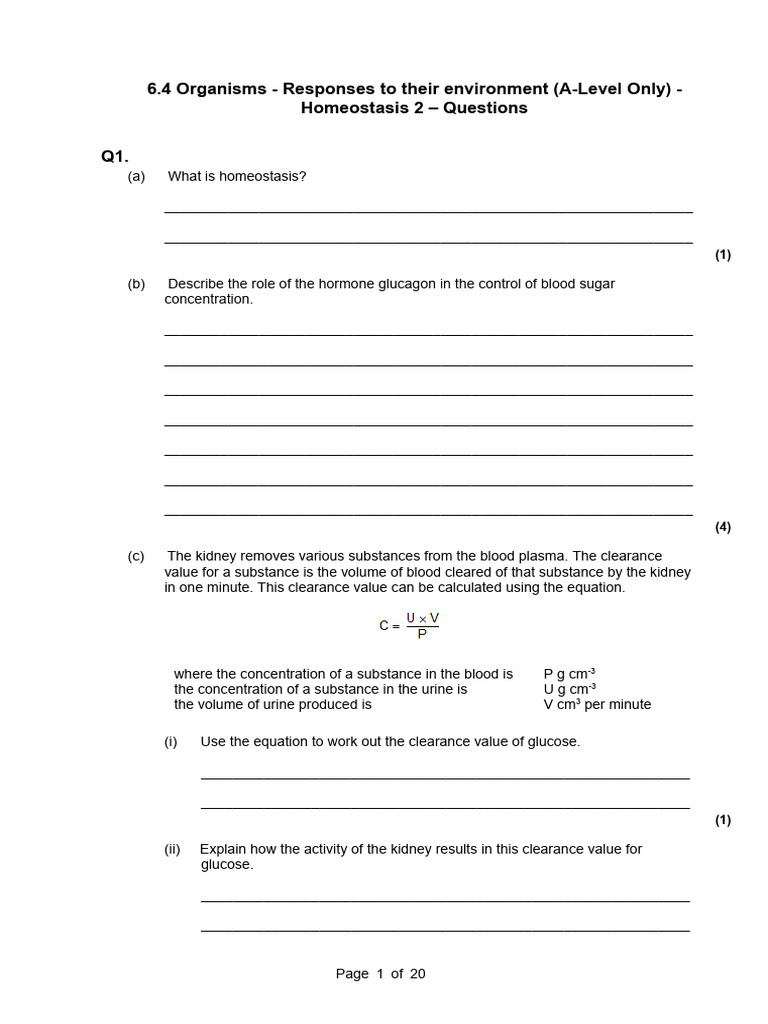 6.4 Organisms Responses To Their Environment A Level Only Homeostasis 2 ...