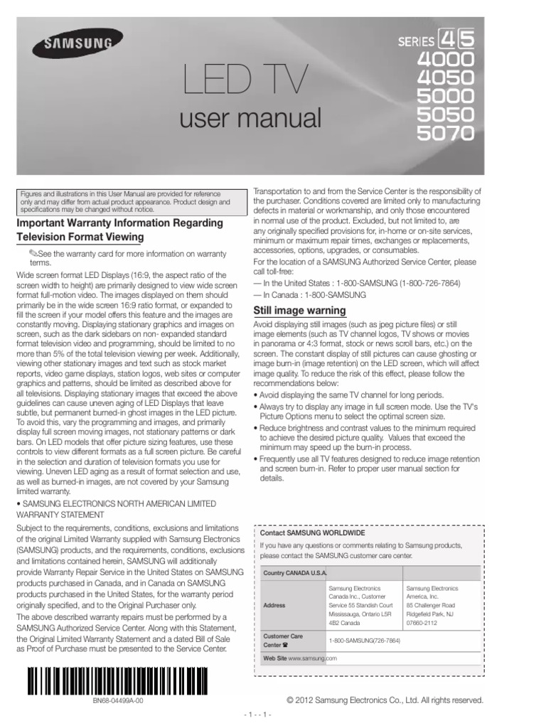 Manual de Usuario Samsung UN40EH5000 (16 Páginas) | PDF | Video ...