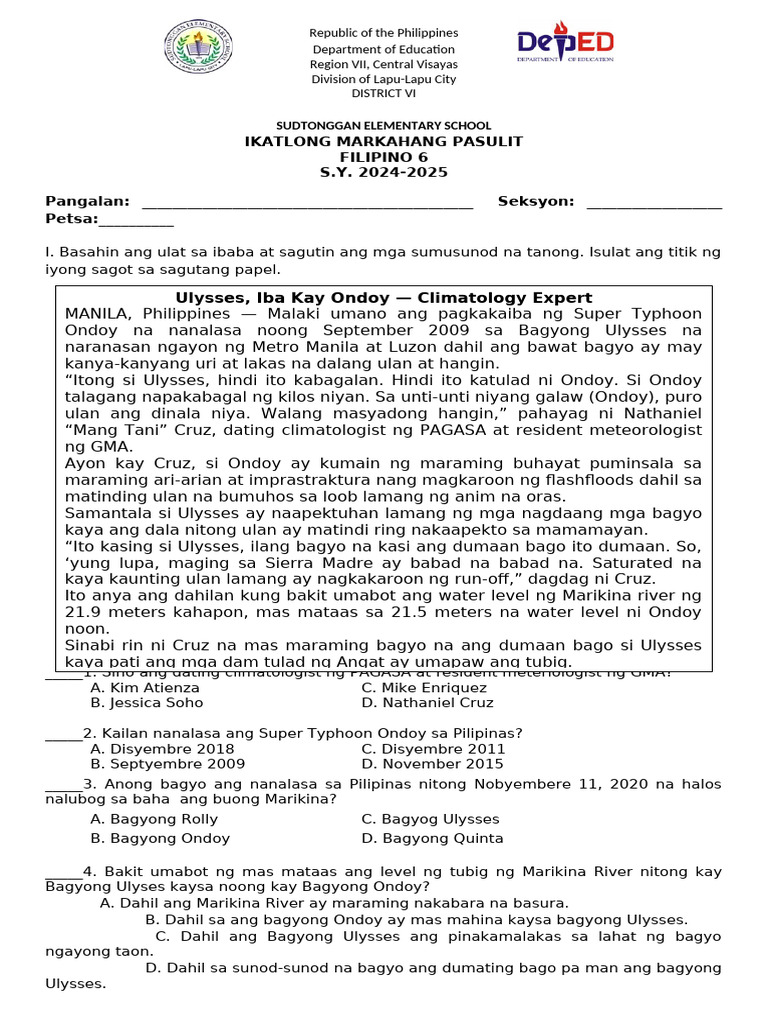 Ikatlong Markahan Sa Filipino 6 | PDF